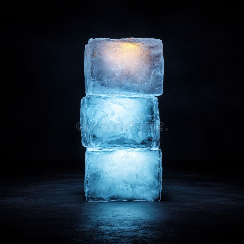Glowing Ice Cubes Stacked on Dark Background Stock Illustration ...