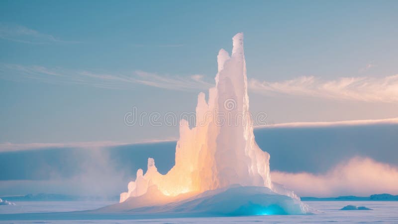 Glowing Ice Formation in a Frozen Landscape Stock Photo - Image of ...