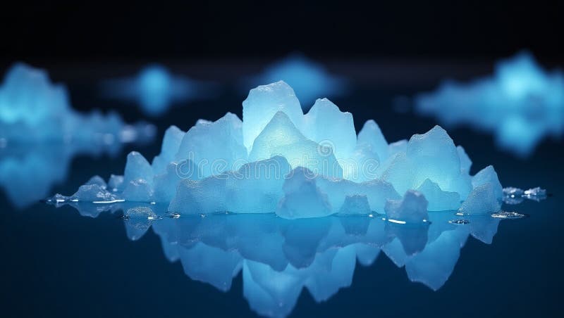 Glowing Ice Formation Reflecting on a Dark Surface with Other Ice ...
