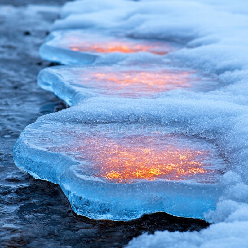 Glowing Ice Formations at Sunset Stock Illustration - Illustration of ...