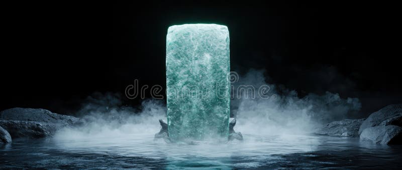 Glowing Ice Monolith in Misty Water Stock Illustration - Illustration ...