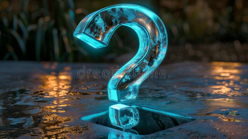 Glowing Ice Question Mark on Reflective Surface Stock Illustration ...