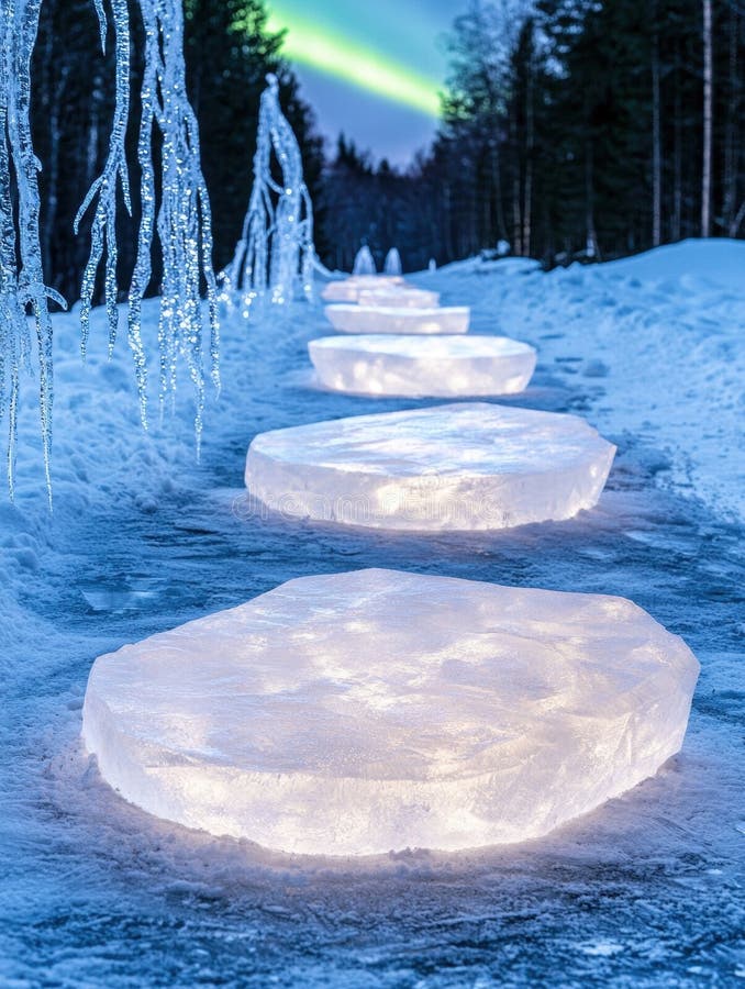 Glowing Ice Sculptures in a Winter Wonderland Stock Illustration ...