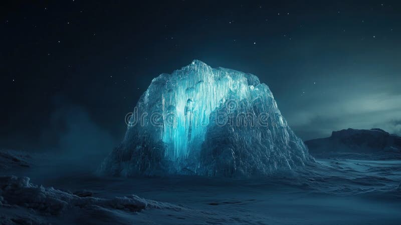 A Glowing Ice Structure in a Snowy Landscape at Night Stock Photo ...