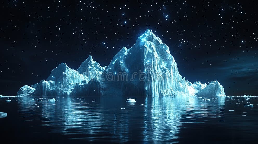 Glowing Iceberg at Night Under a Starlit Sky Stock Photo - Image of ...