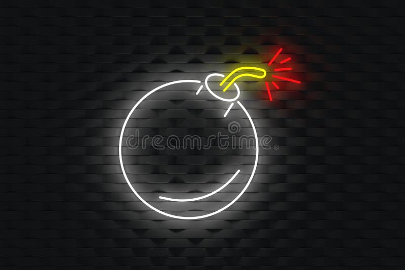 Glowing Icon of Bomb on Dark Wall Stock Illustration - Illustration of ...