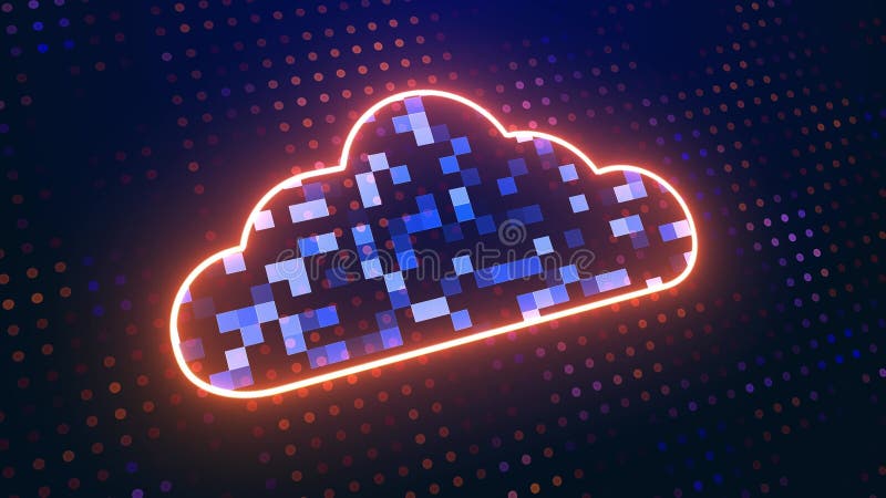 Glowing Icon of Cloud Technology with Flickering Matrix Data Stock ...