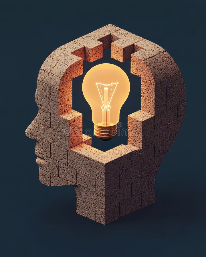 Glowing Idea Illuminated Mind Brick Head Light Bulb Concept Stock ...