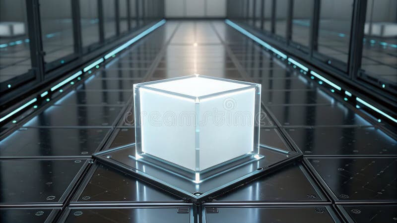 Glowing Illuminated Cube High Tech Environment with Reflective Stock ...