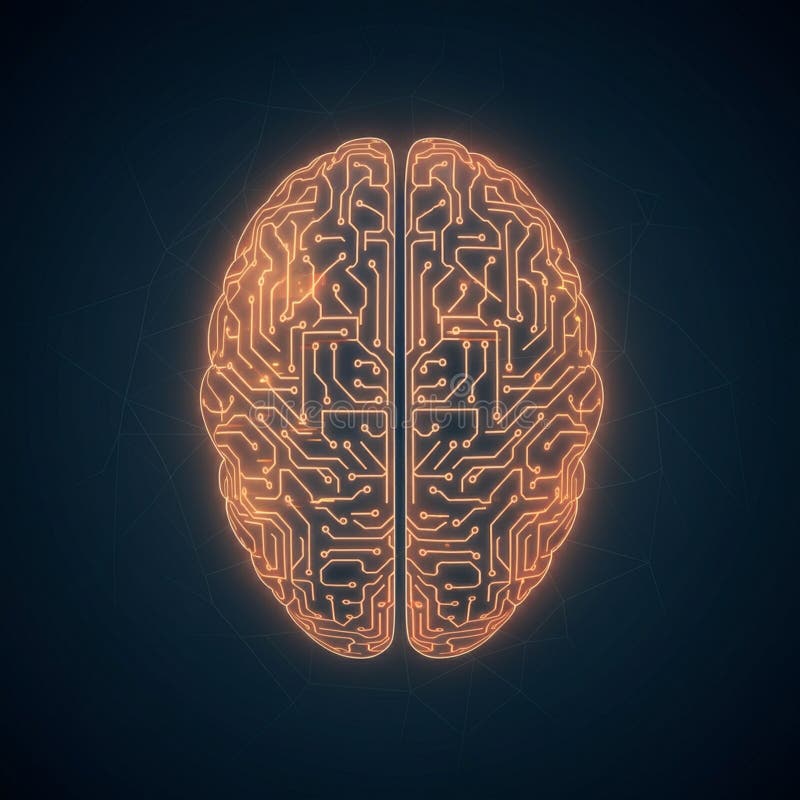 Glowing Illustration of a Human Brain with Intricate Circuit Patterns ...