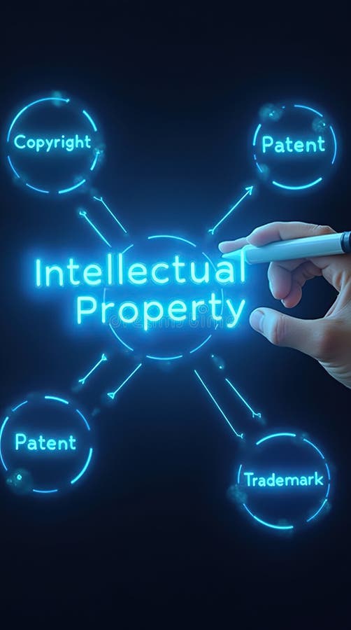 Glowing Illustration of Intellectual Property Concepts in Neon Blue ...