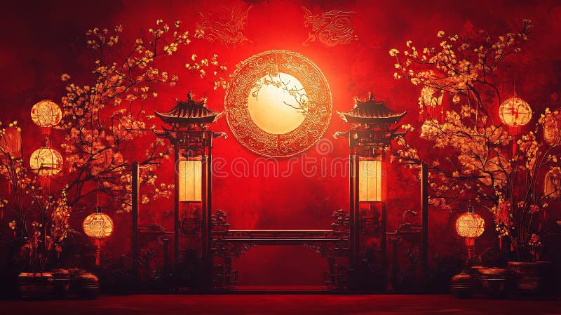 A Glowing Image of Traditional Chinese Patterns on a Red Backdrop for ...