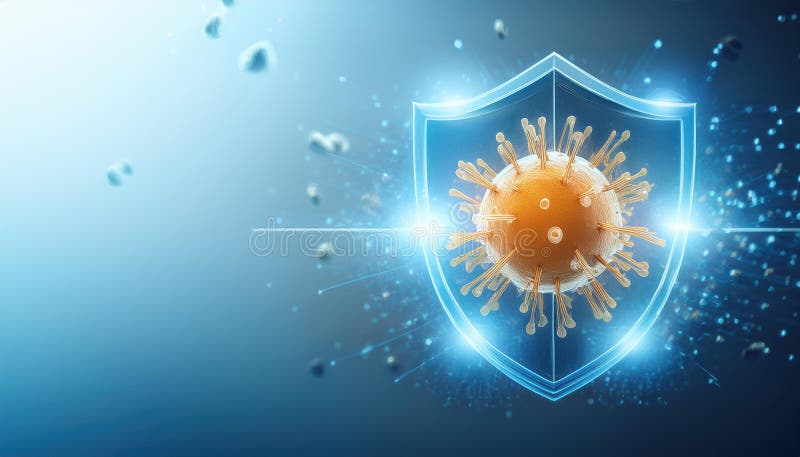 Glowing Immune Cell Shield Surrounded by Dynamic Energy Particles Stock ...