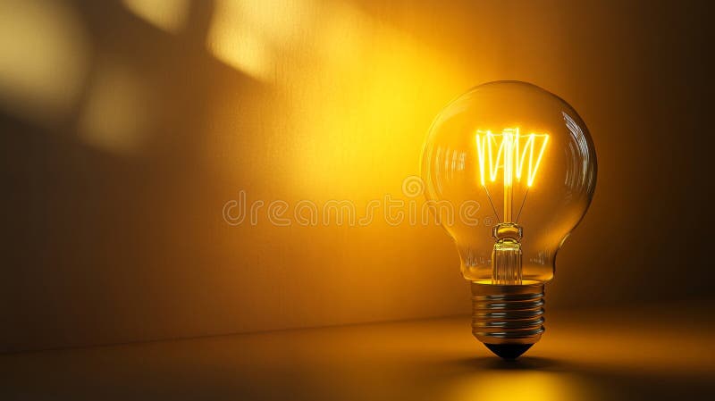 Glowing Incandescent Light Bulb Casting Warm Shadows on Wall ...