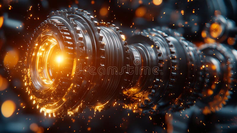Glowing Industrial Machine Gears and Cogs with Sparks Technology and ...