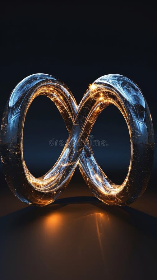 Glowing Infinity Loop Metallic Sculpture with Light Trails Stock Photo ...