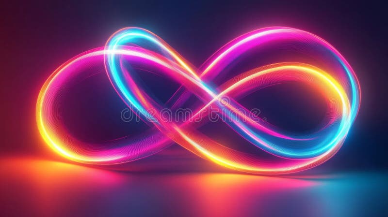 Glowing Infinity Loop Symbol with Neon Lights in Pink Blue and Orange ...