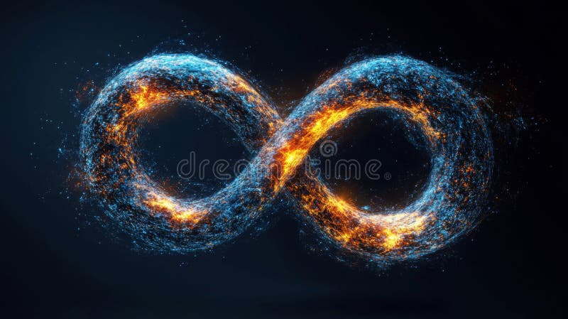 Glowing Infinity Symbol Composed of Blue and Orange Particles Stock ...
