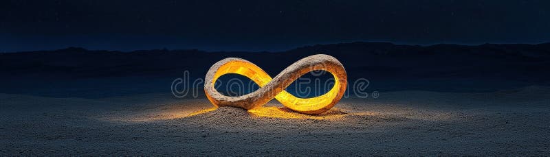 Glowing Infinity Symbol on Sand in a Dark Environment with Soft ...
