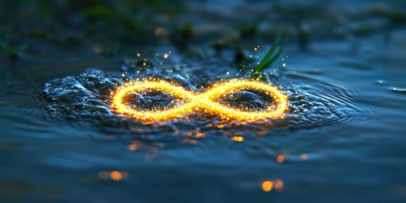 Glowing Infinity Symbol in Water with Sparkling Lights and Nature ...