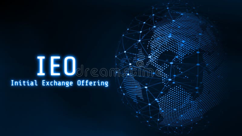 Glowing Initial Exchange Offering IEO Text on 3D Rendering Blue Dotted ...