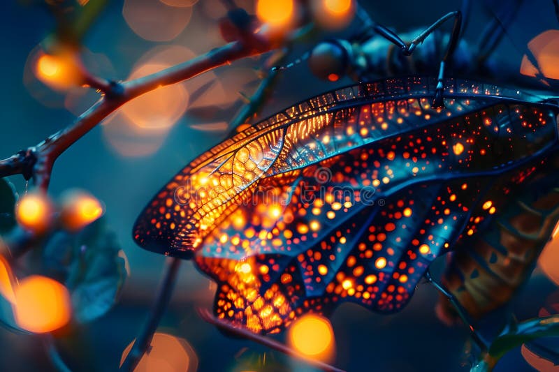 Glowing Insect Wings on a Branch Illustration Stock Illustration ...