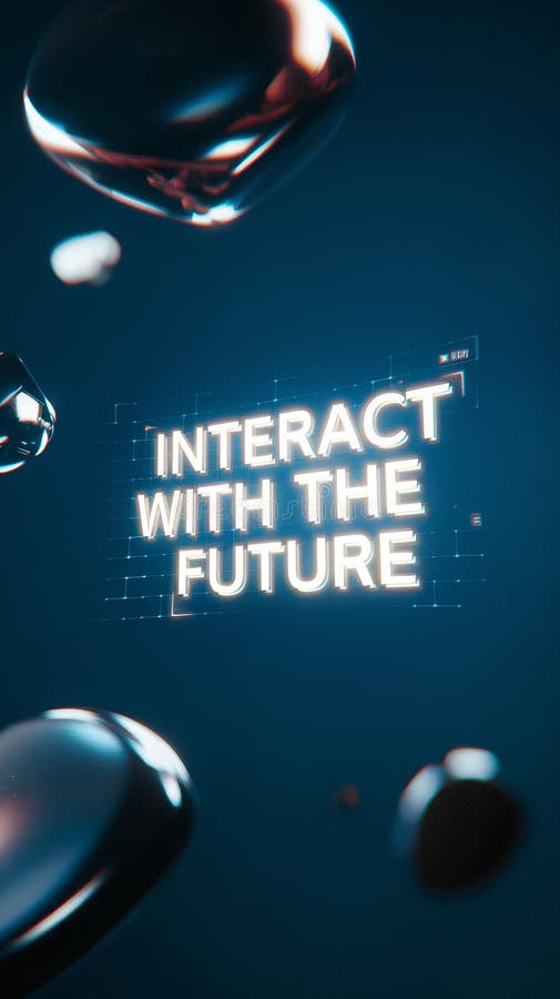 Glowing "INTERACT with the FUTURE" Text on Dark Blue with Abstract ...