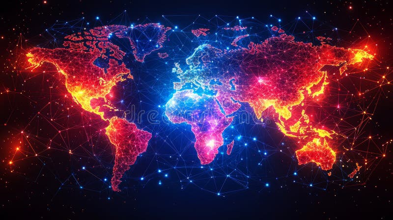 Glowing Interconnected World Map for Trade Visualization Stock Photo ...