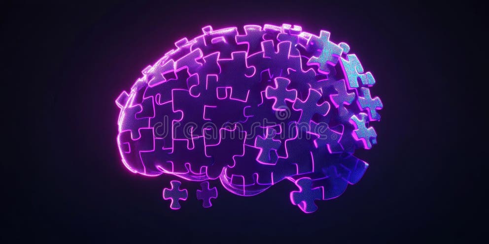Glowing, Interlocking Puzzle Pieces Forming Brain, Abstract ...