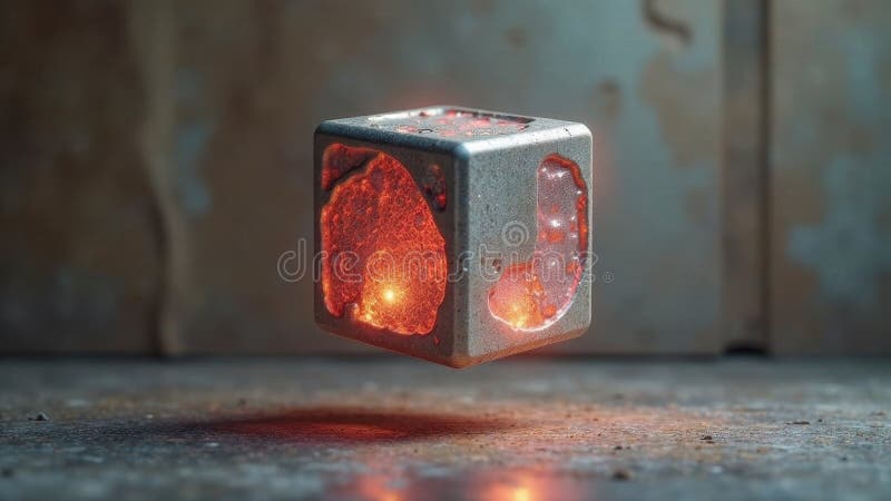 Glowing Internal Structure of a Molten Metal Cube Hovering Above a ...