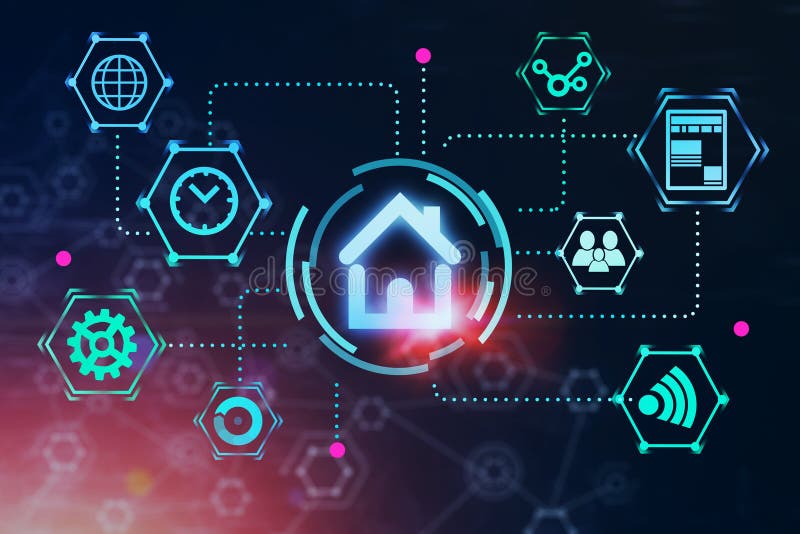 Glowing Internet Icons, Red Digital Background Stock Illustration ...