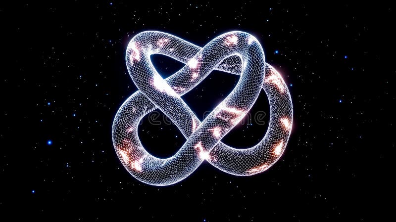 Glowing Intertwined Rings Mesh Structure Floating in Space Stock ...