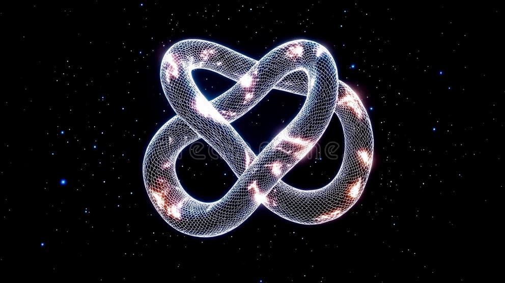 Glowing Intertwined Rings Mesh Structure Floating in Space Stock ...