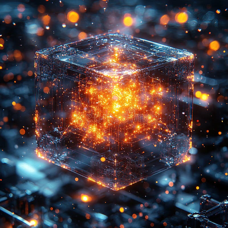 A Luminous Digital Cube Floats, Embodying the Power and Complexity of ...