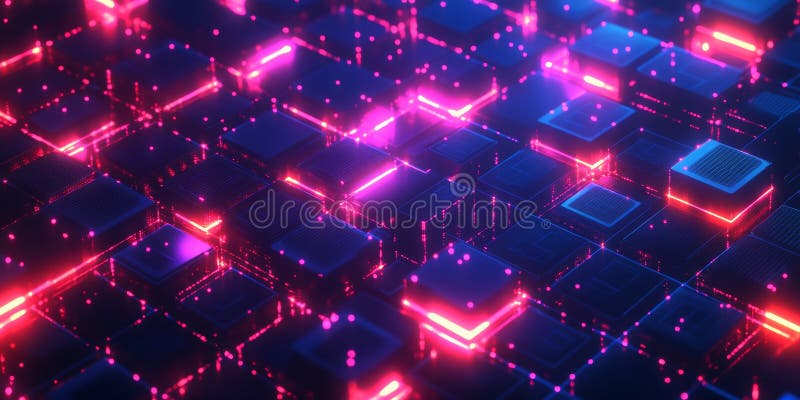 Glowing Isometric Grid of Data Points in a Vibrant Digital Landscape ...