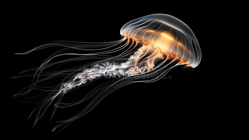 Glowing Jellyfish Ocean Marine Life Dark Background Stock Illustration ...