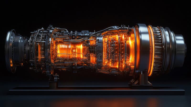 Glowing Jet Engine Turbine: a Detailed 3D Render Stock Illustration ...
