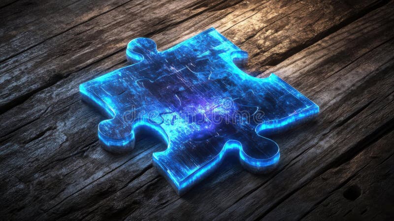 Glowing Jigsaw Piece on Wood Represents a Solution with Tech Concept ...