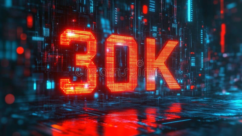 Glowing 30K Celebration Futuristic Technology Background with Bright ...