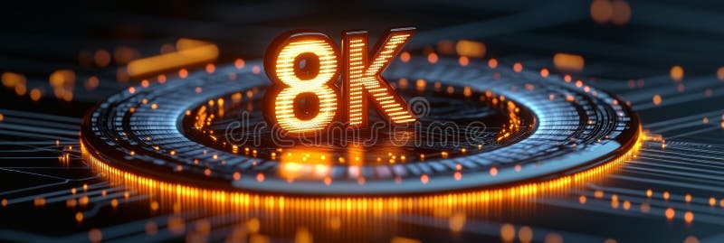Glowing 8K Logo on a Futuristic Technological HUD Background with ...