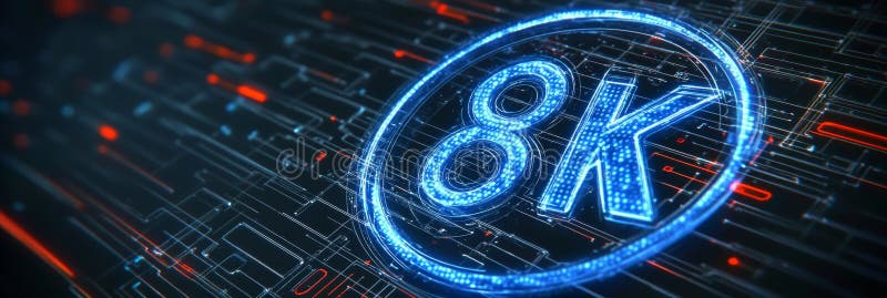 Glowing 8K Resolution Symbol on Futuristic Circuit Board for High ...