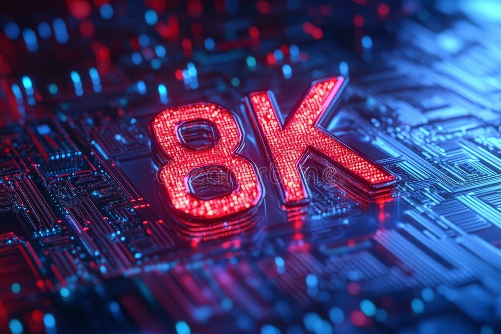 Glowing 8K Resolution Text on Digital Technology Background - Ultra HD ...