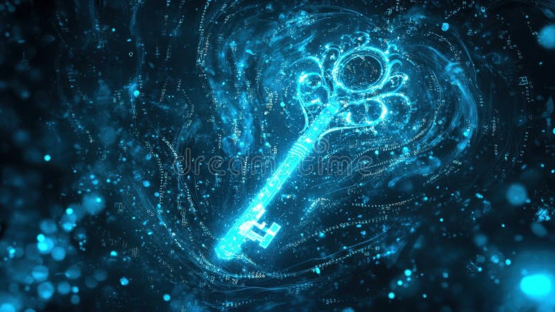 Glowing Key Emerging from Digital Data Stream Symbolizing Cybersecurity ...