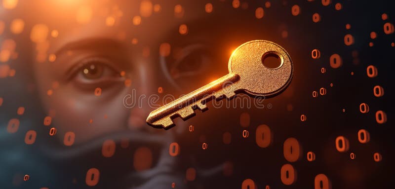 Glowing Key and Face with Digital Binary Code Stock Photo - Image of glowing, cyber: 335353346