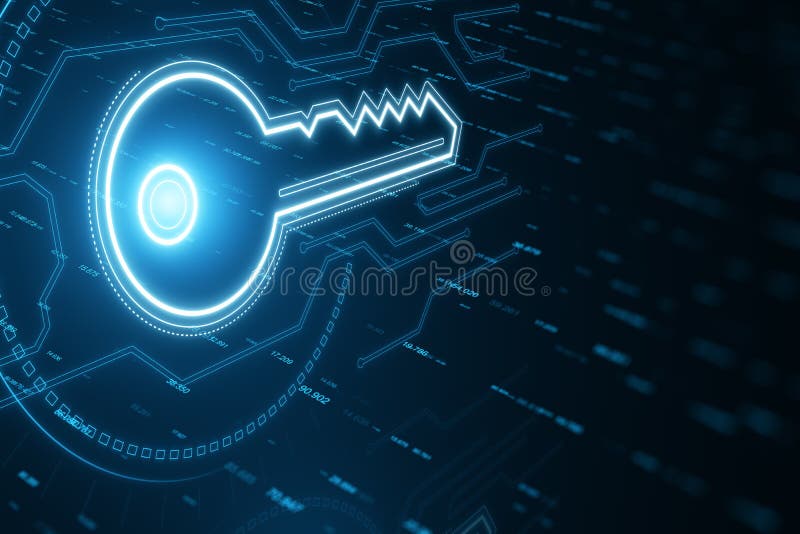 Glowing Key Hologram on Backdrop. Virtual House and Future Concept. 3D ...