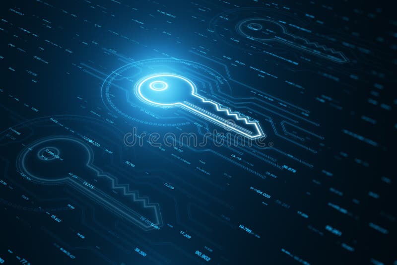 Glowing Key Hologram on Wallpaper. Virtual House and Future Concept. 3D ...