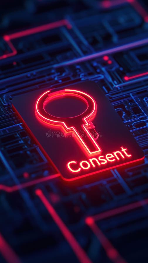 Glowing Key Icon Highlighting Consent Button in Digital Environment ...