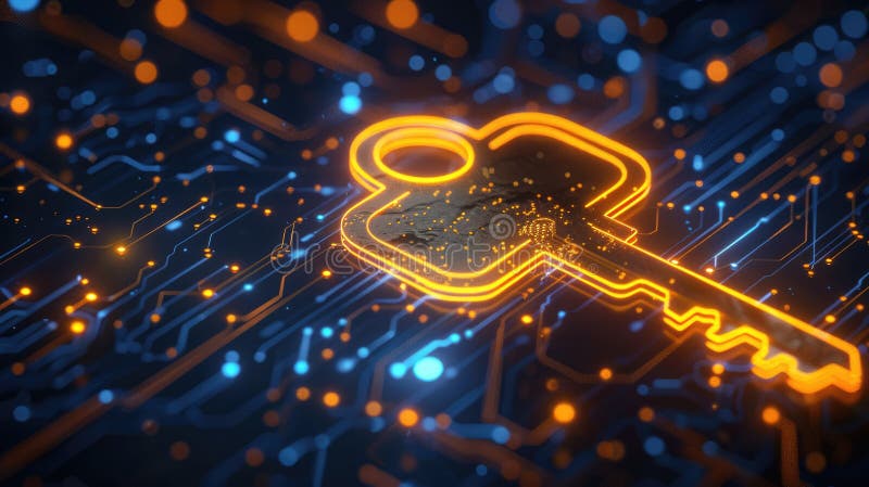Glowing Key Symbolizing Authentication in Cybersecurity Digital Art ...