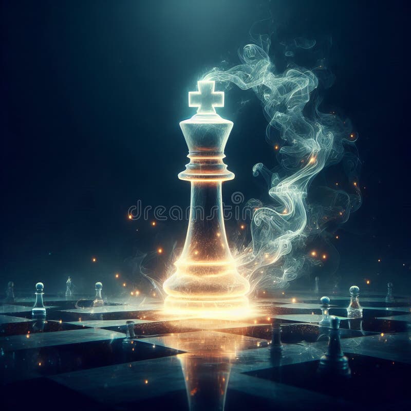 Glowing King Chess Piece with Smoke and Sparks Stock Image - Image of ...