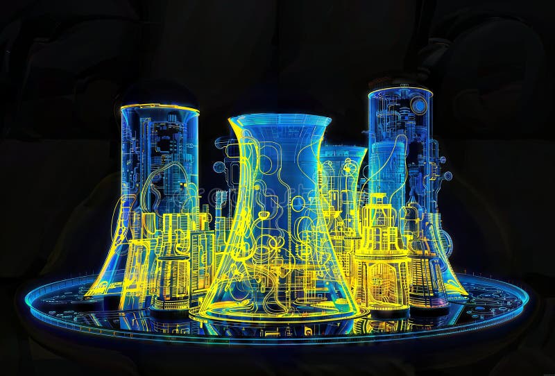 Laboratory Glassware with Glowing Lights on Dark Background. 3D ...